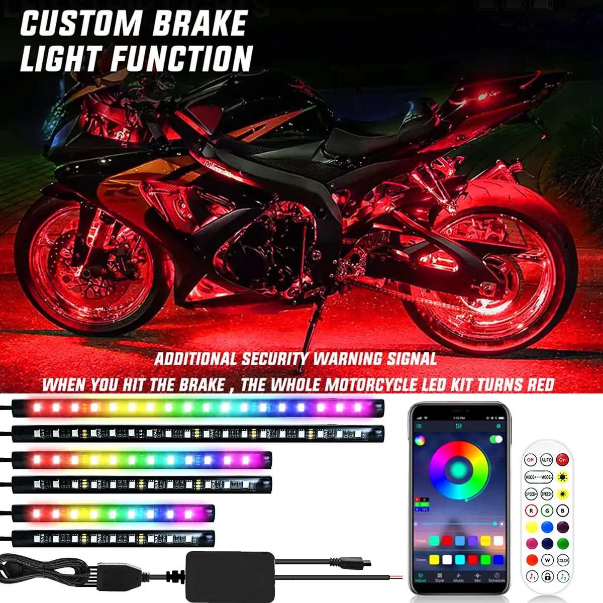 Kit-d-clairage-de-moto-LED-RVB-t-l-commande-bande-n-on-tanche-pour ...