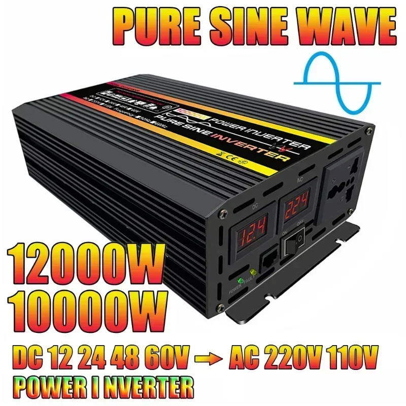 10000W/12000W onda senoidal pura inversor conversor de tensão dc 12/24/48/60v para ac 220v 110v ...