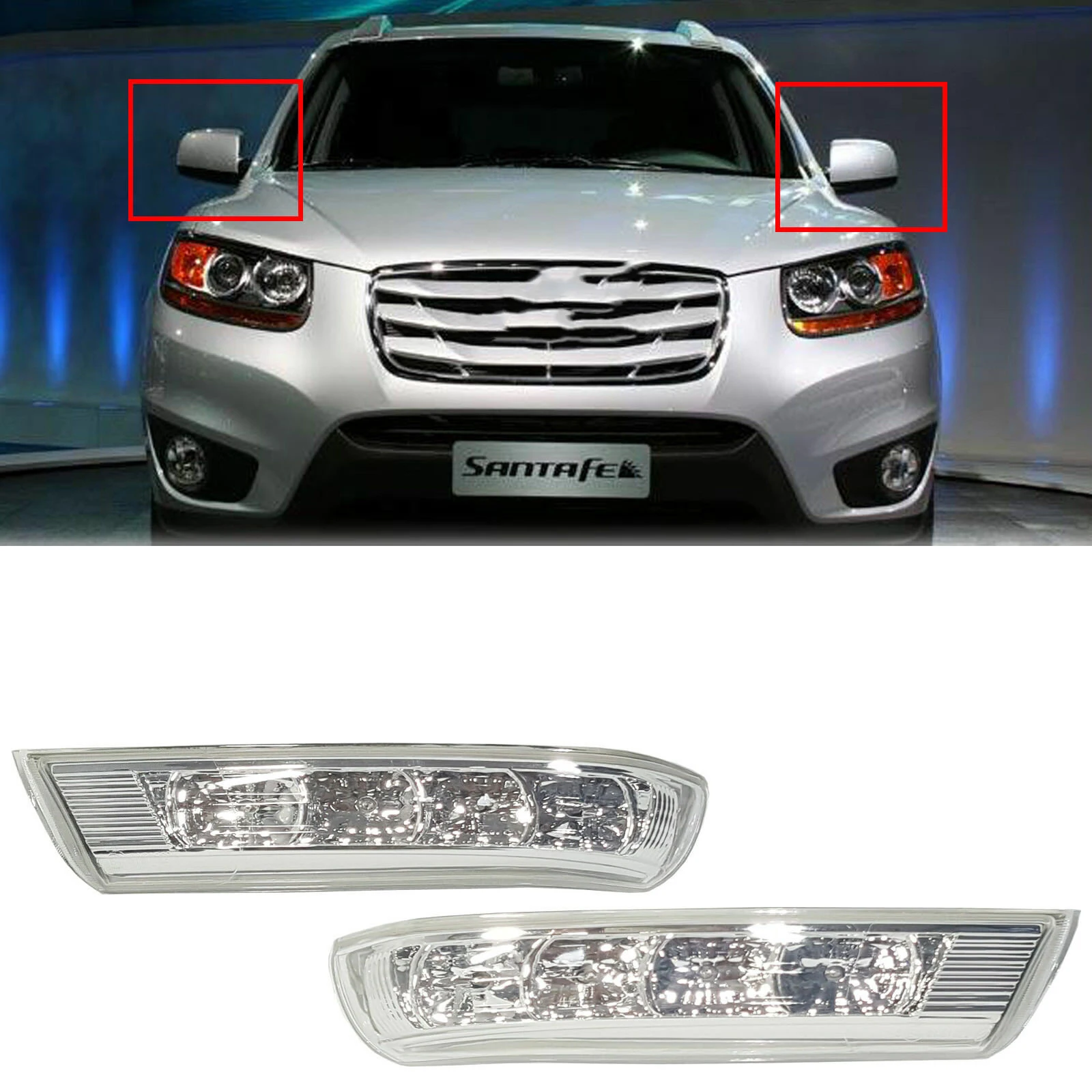Luces LED intermitentes para espejo lateral, lámparas para Santa Fe ...