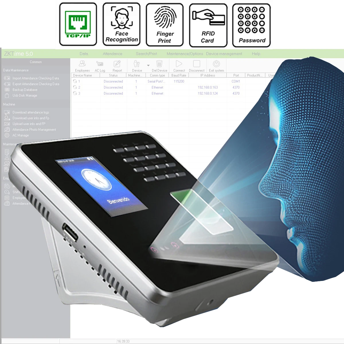 ZKTime-5-0-Tcp-ip-Biometric-Face-Attendance-System-Fingerprint-Time-Clock-Employee-Attendace ...