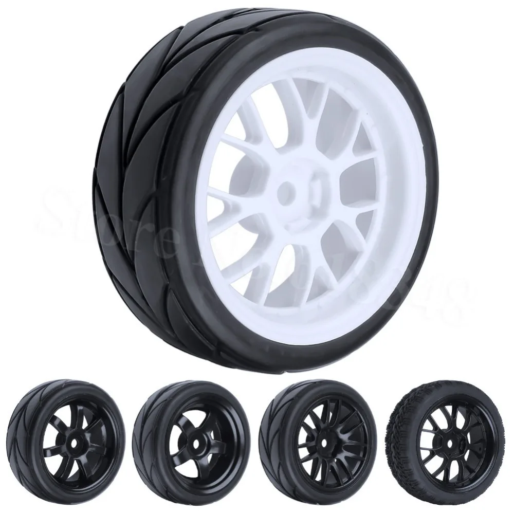 4PCS RC Rubber Rally Tires Wheel Rim For HSP HPI 1:10 on Road Model Car ...