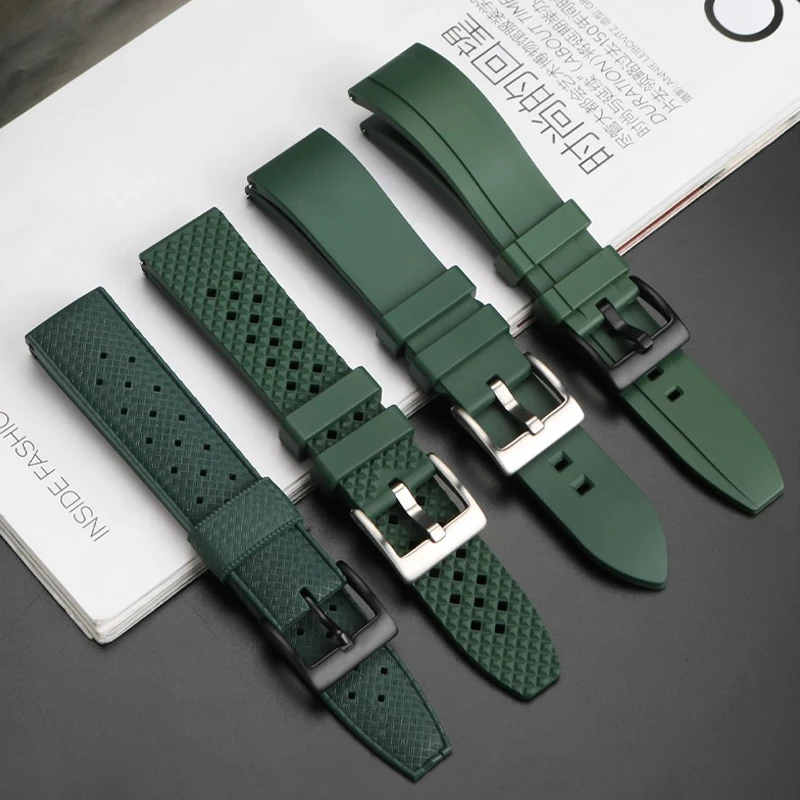 Fluoro Rubber Watchband 20mm 22mm Green Sport Watch Strap Waterproof ...