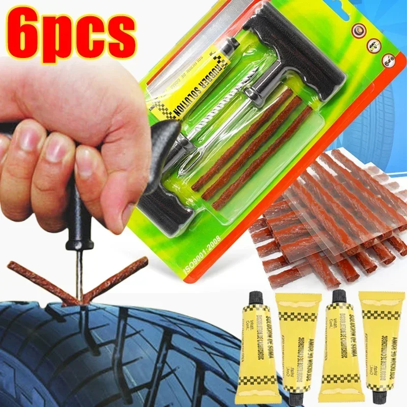 Car Tire Repair Tool Kit with Rubber Strips Tubeless Tyre Puncture ...