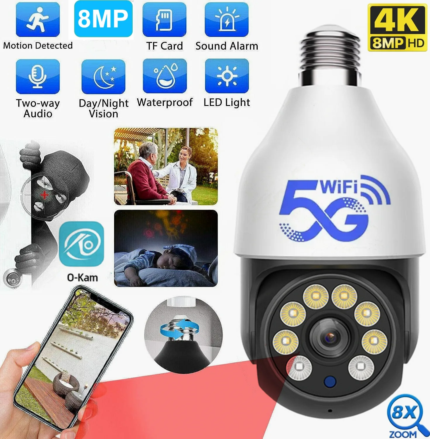 5G-Wifi-4K-8MP-E27-Bulb-Security-Camera-Outdoor-IP66-Waterproof-8x ...