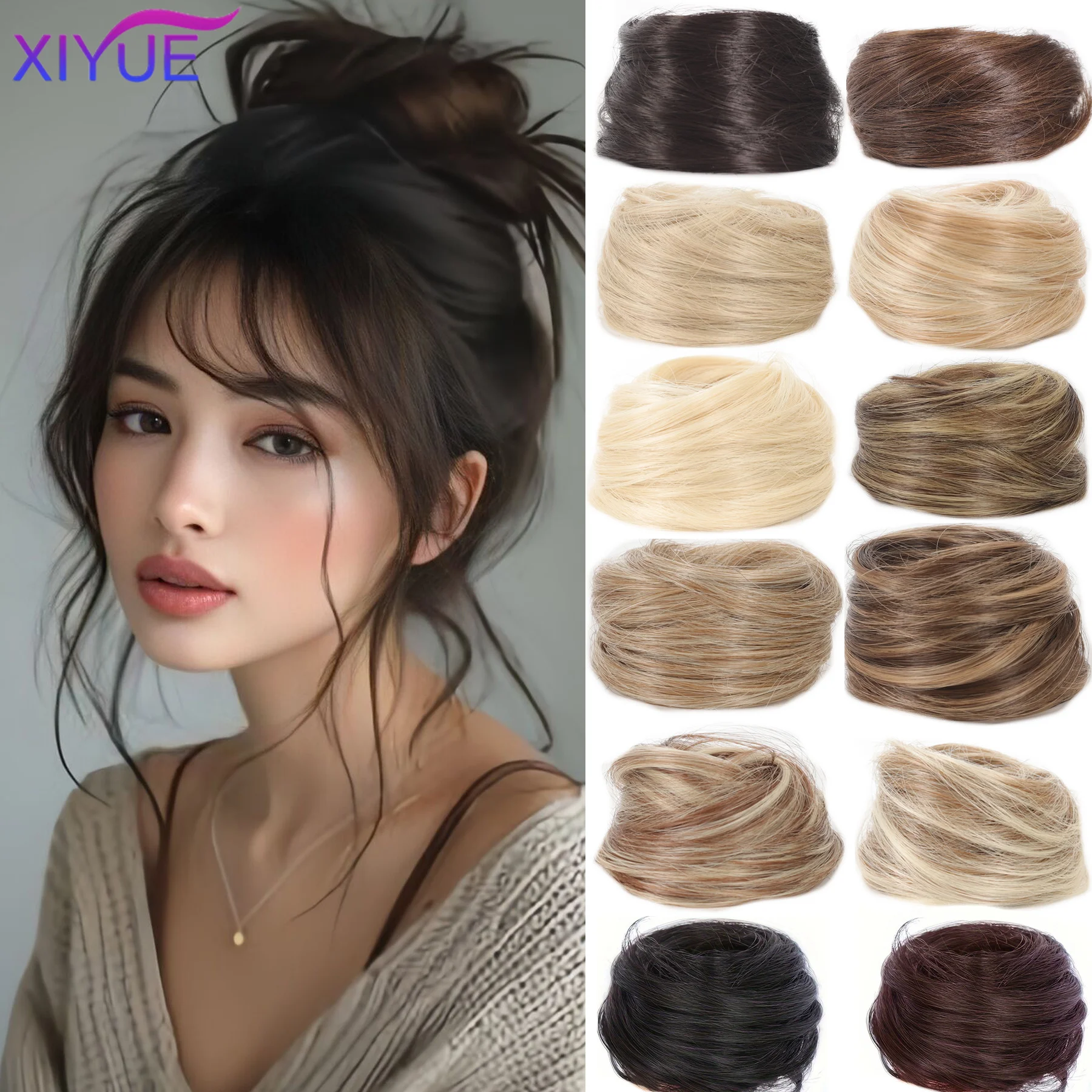 synthetic Hair Bun Straight Chignon Elastic Rubber Band Fake Hair Clip ...