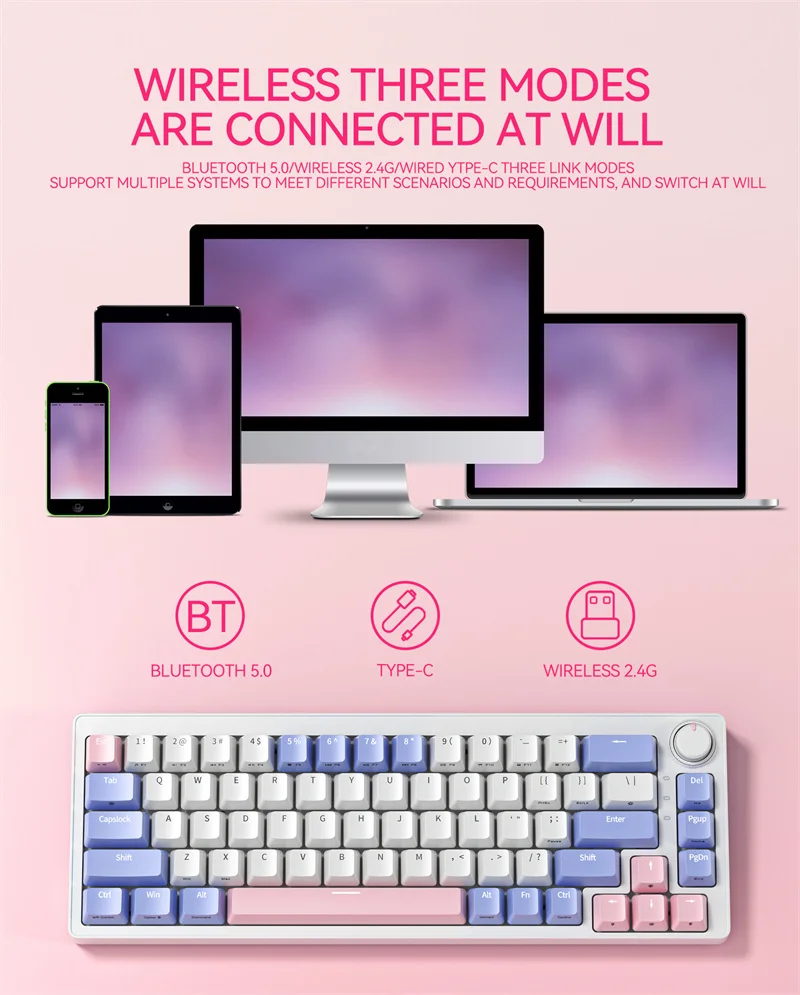 ZIFRIEND ZA68 Pro 68 Keys 3 Modes Hot Swappable Mechanical Keyboard ...