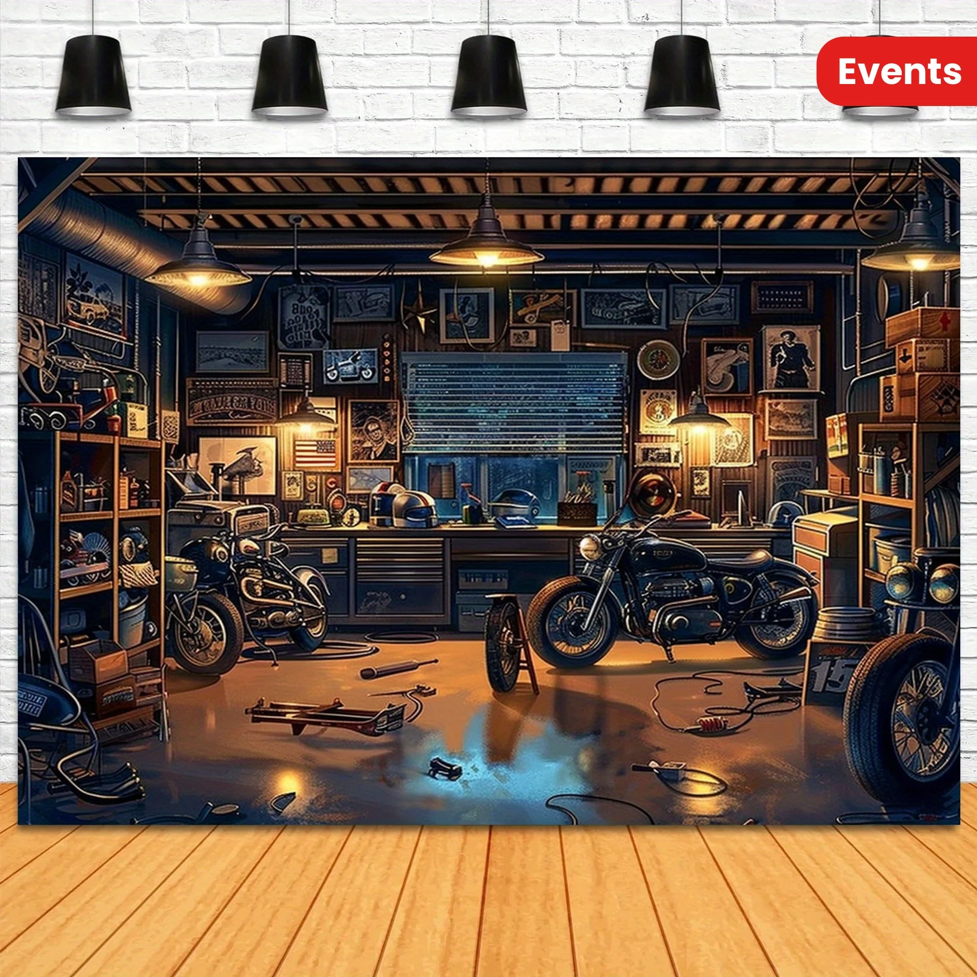 1 piece of vintage motorcycle garage workshop background, a versatile ...