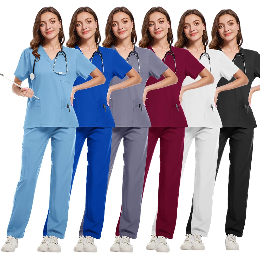 New-Nurse-Uniforms-Elasticity-Tops-Pants-Woman-Man-Scrubs-Set-Straight ...
