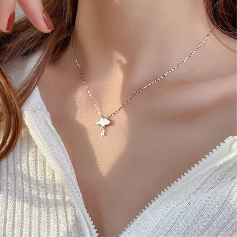 VOQ Silver Color Korean Style Shell Lightning Cloud Pendant Necklace ...