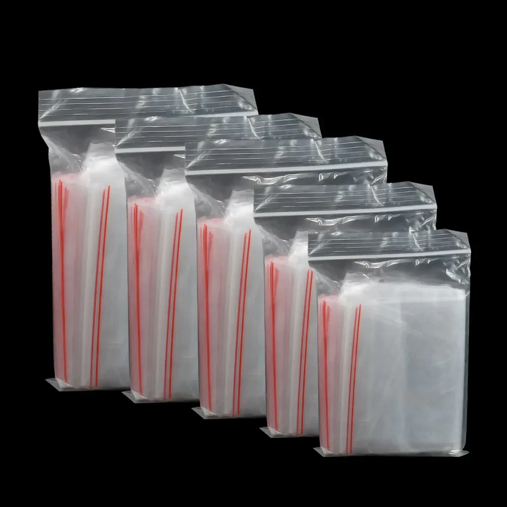 100PCS-Red-Edge-Plastic-Bag-Multiple-Size-Transparent-Poly-Self ...