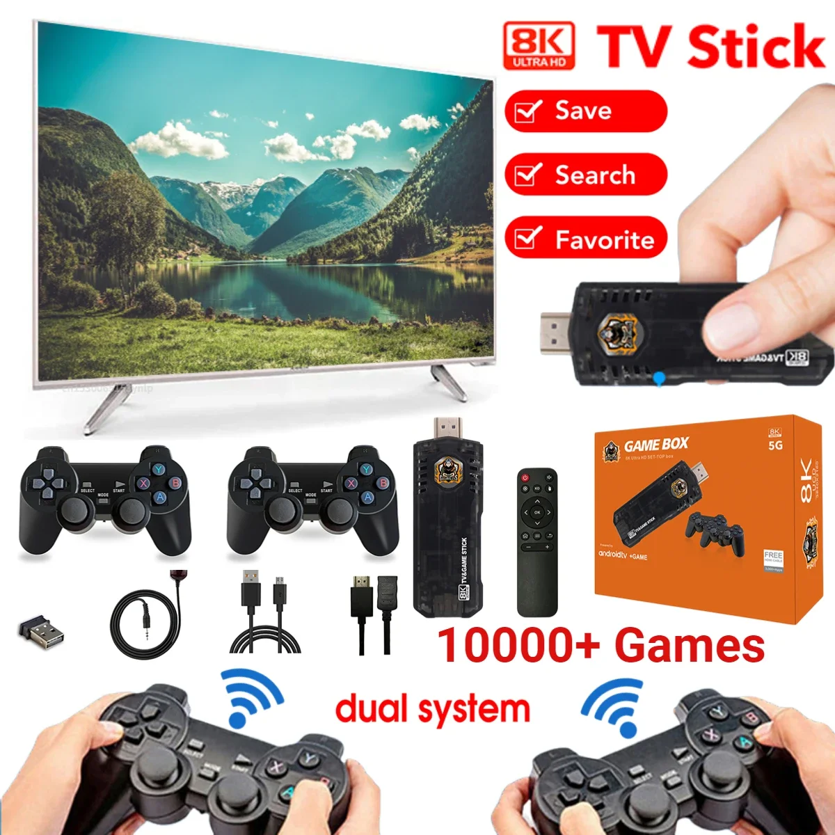 X8-Game-Stick-8K-64G-10000-Games-Retro-Video-Game-Consoles-Dual ...