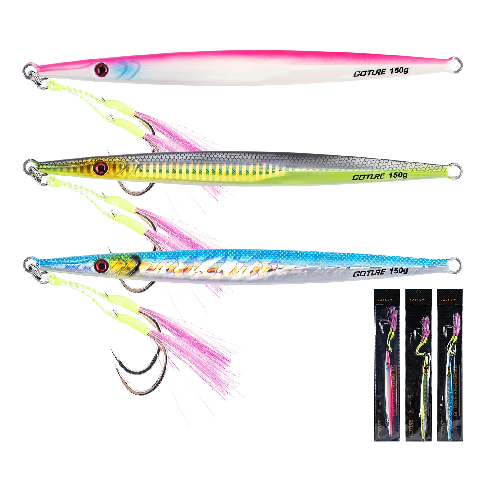 Goture 150g/200g Jig Lure Set 3D Emulation Eye Sharp Fish Hook Bait ...