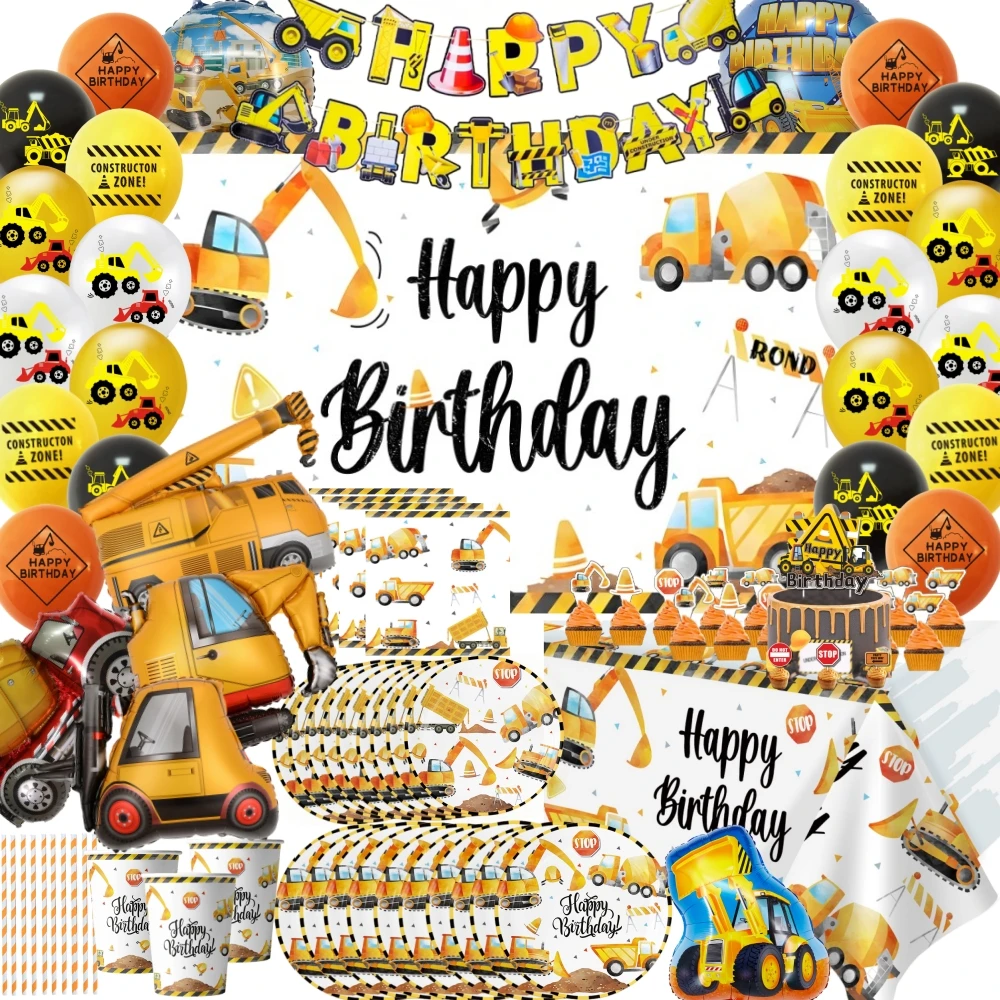 Construction-Birthday-Party-Decorations-Engineering-Vehicle-Theme-Plate ...