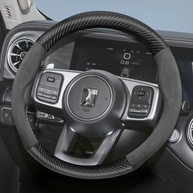 For Tank Suede Carbon Fiber PU Leather Steering Wheel Cover Fit 300 400 ...