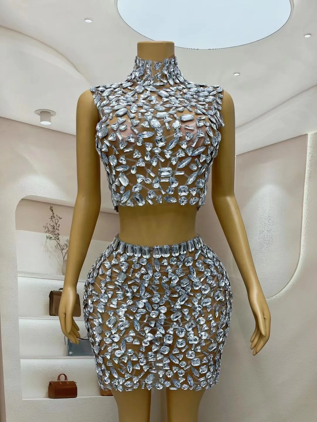 Silver-Sequins-Miror-Crop-Drag-Queen-Cocktail-Model-Club-Birthday-Bar ...