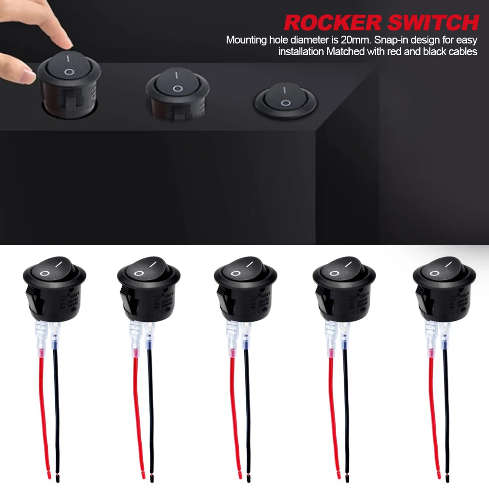 5PCS Round Rocker Switch ON Off SPST 20mm Mini 12 Volt Toggle Switch ...