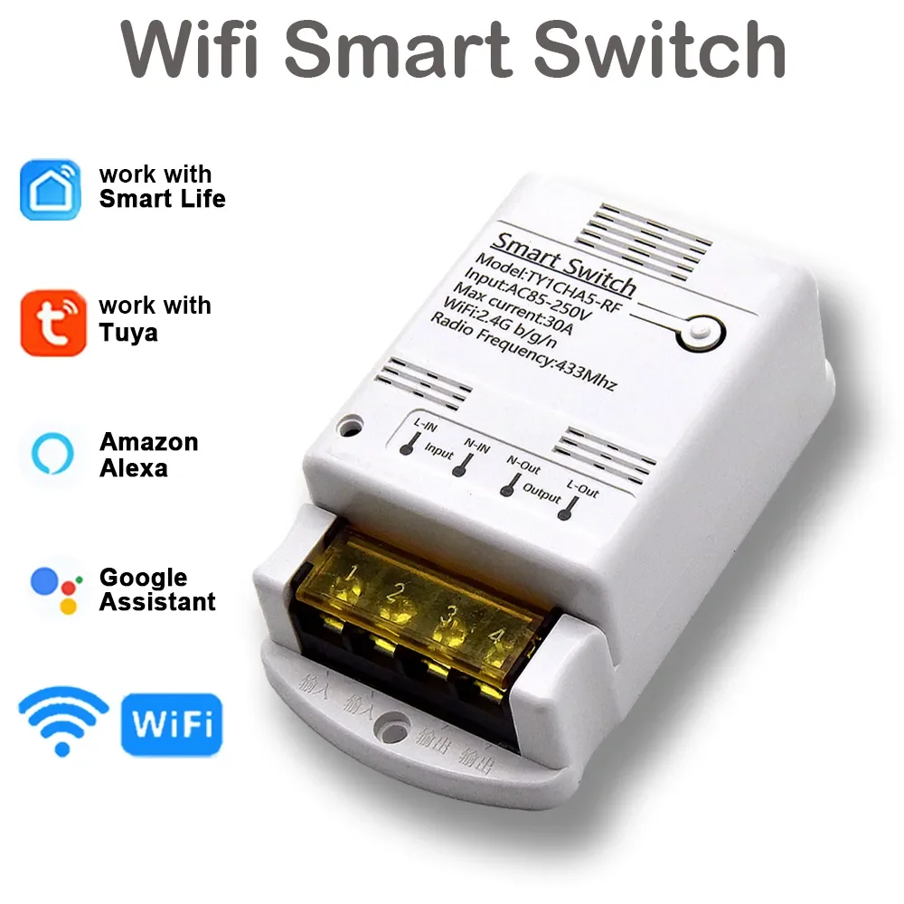 Tuya WiFi Smart Switch Smart Life con monitor de energía 30A 90-250V AC ...