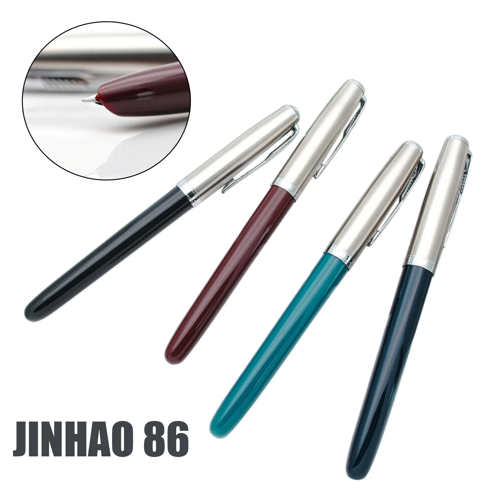 Jinhao 86 레진 클래식 만년필 실버 캡 Ef 펜촉 0 38mm 잉크 펜 학생용 사무실 학교 용품 비즈니스 글쓰기 펜