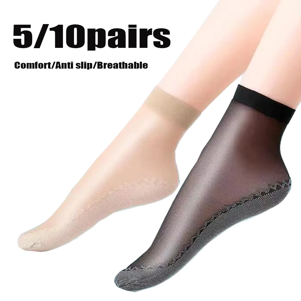 5/10 Pairs Women Socks Soft Socks Non-slip Summer Ultrathin Breathable ...