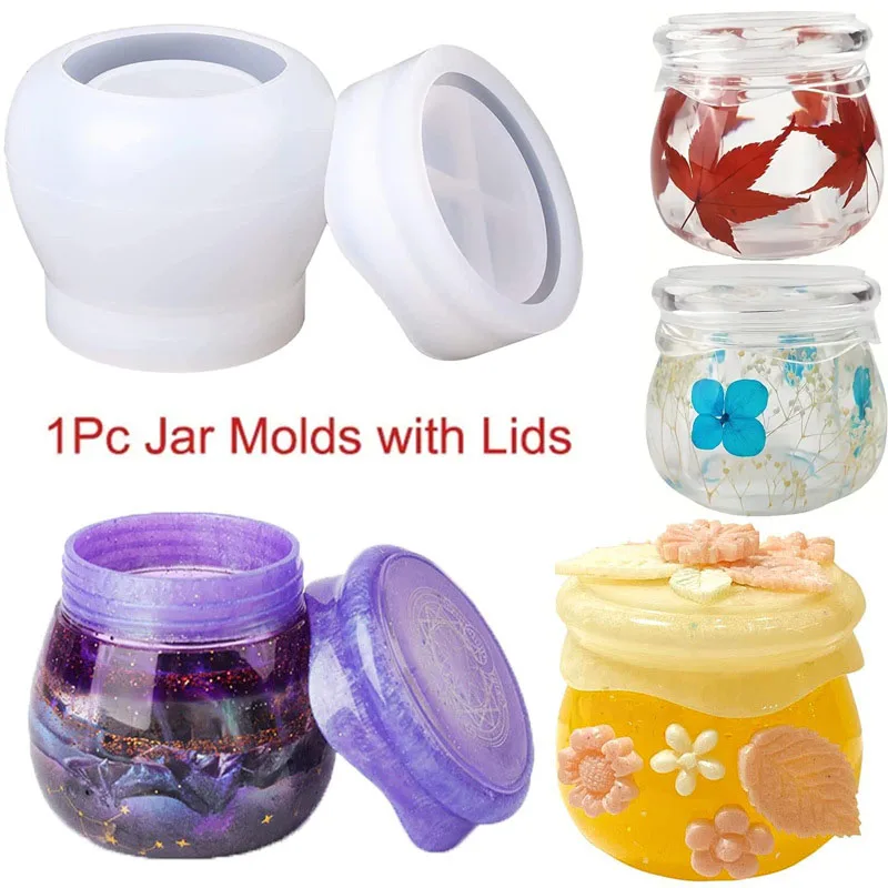 1 Set Silicone Jar Resin Mold With Lid Pudding Jar Silicone Molds For ...