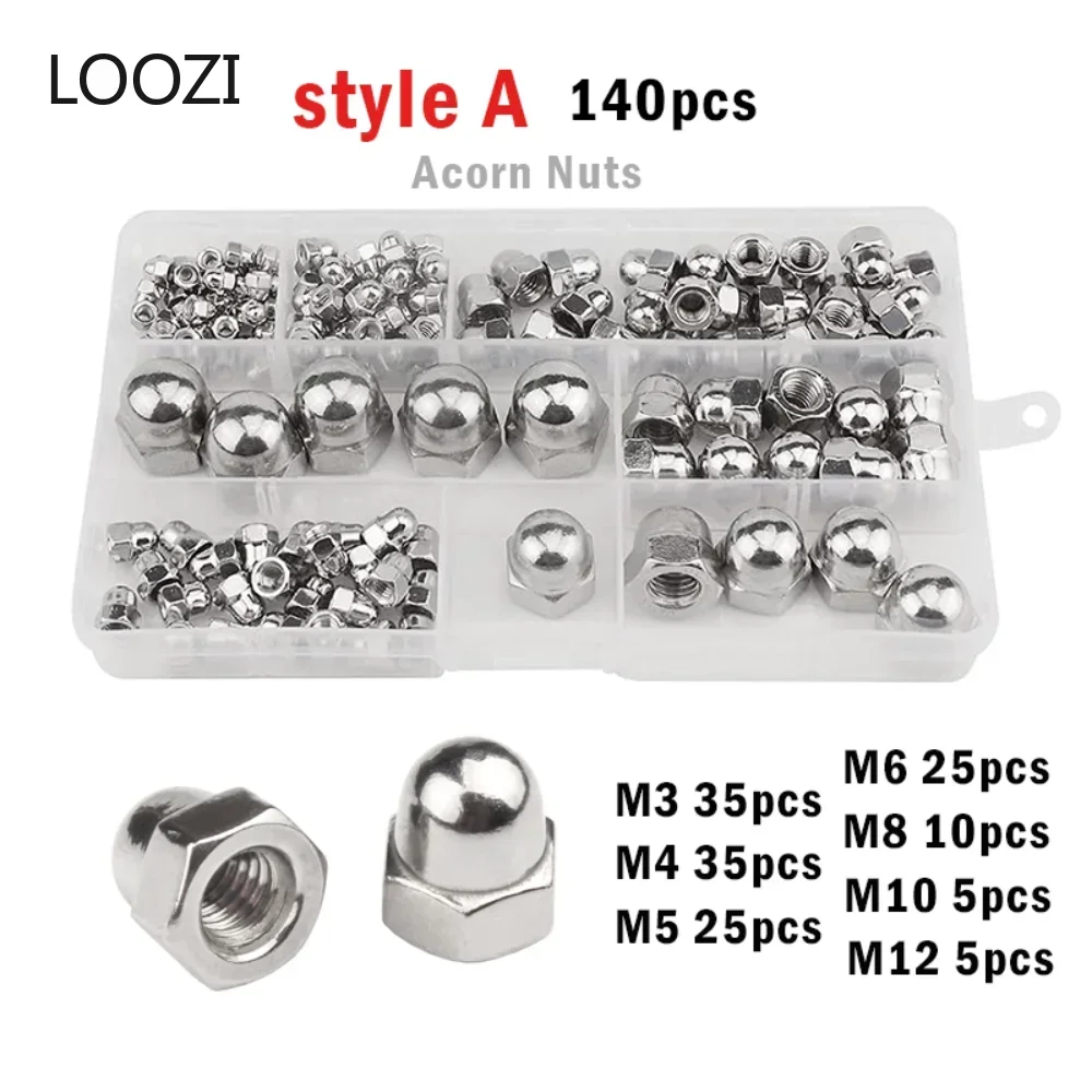 140-90pcs-Acorn-Nut-Set-M3-M4-M5-M6-M8-M10-M12-304-Stainless-Steel ...