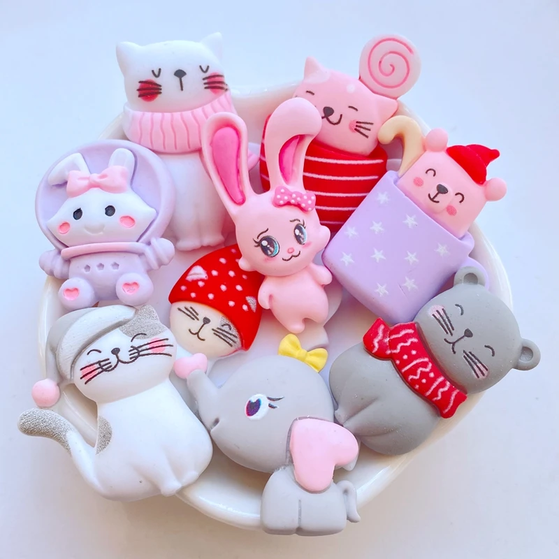 10Pcs-New-Cute-Mini-Cartoon-Cat-Rabbit-Bear-Resin-Flatback-Cabochon ...