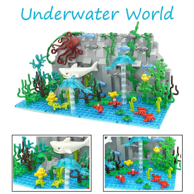 City-MOC-Parts-Creative-DIY-Bricks-Sea-World-Animals-Shark-Fish-Turtle ...