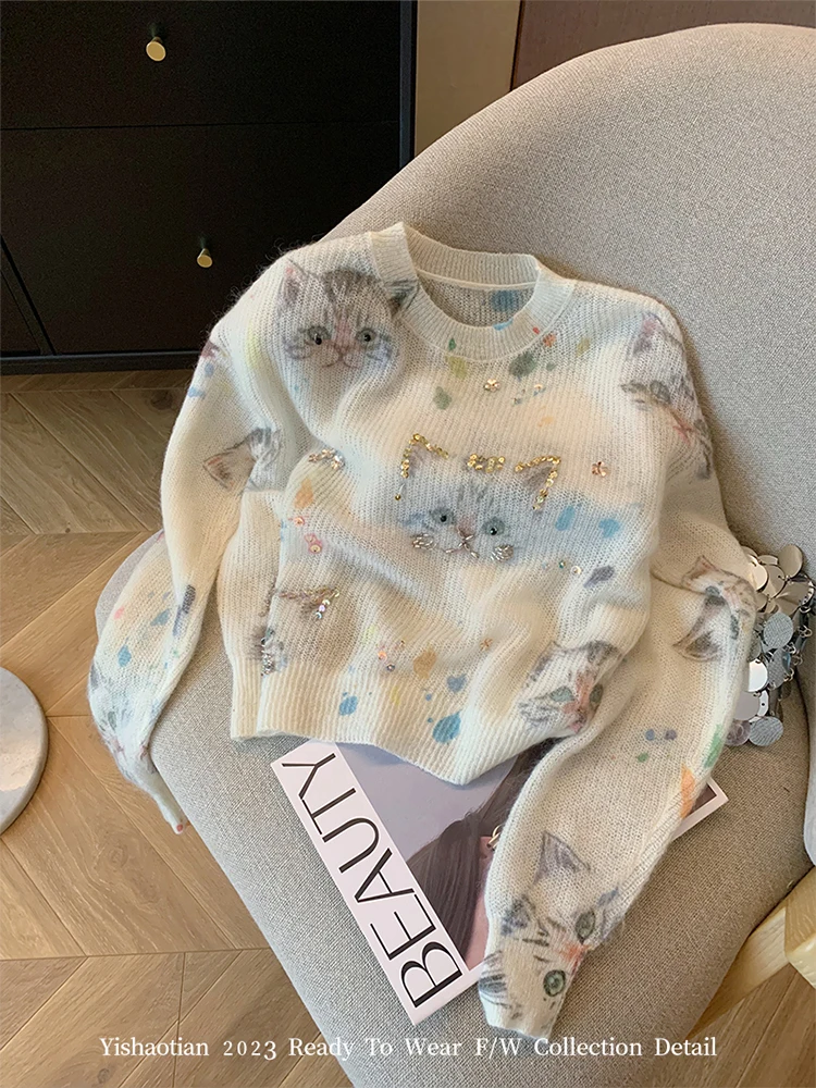 Harajuku-Sweet-Beading-Sweater-O-Neck-Oversized-Print-Animal-Knitted ...