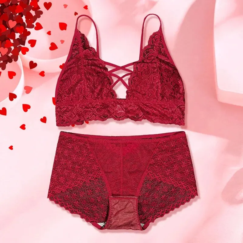Christmas Valentine S Day Red Sexy Lace Plus Size Underwear Set Lace