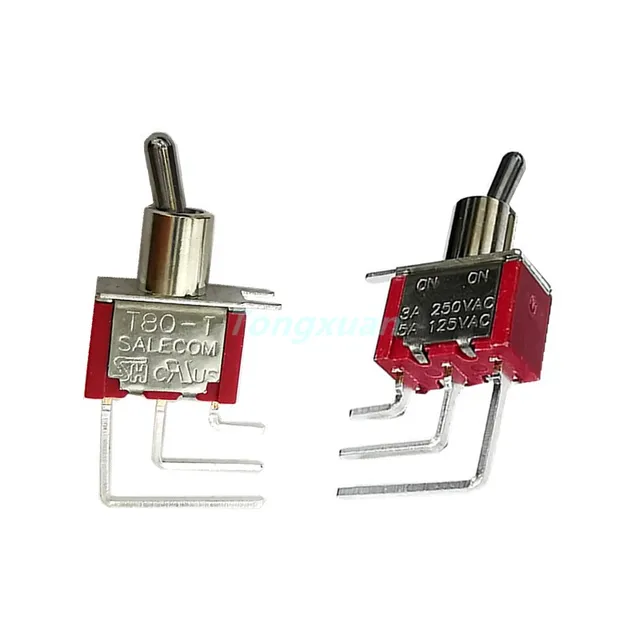 2pc SH T80-T 3/6Pins SPDT DPDT ON ON 2 Positions Vertical Right Angle PCB Mount Mini Toggle Switch