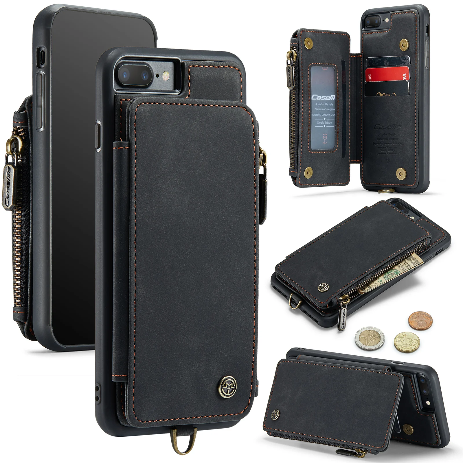 CaseMe Zipper Wallet Phone Case For iPhone 7 8 6 Plus SE2 SE3 Anti fall ...