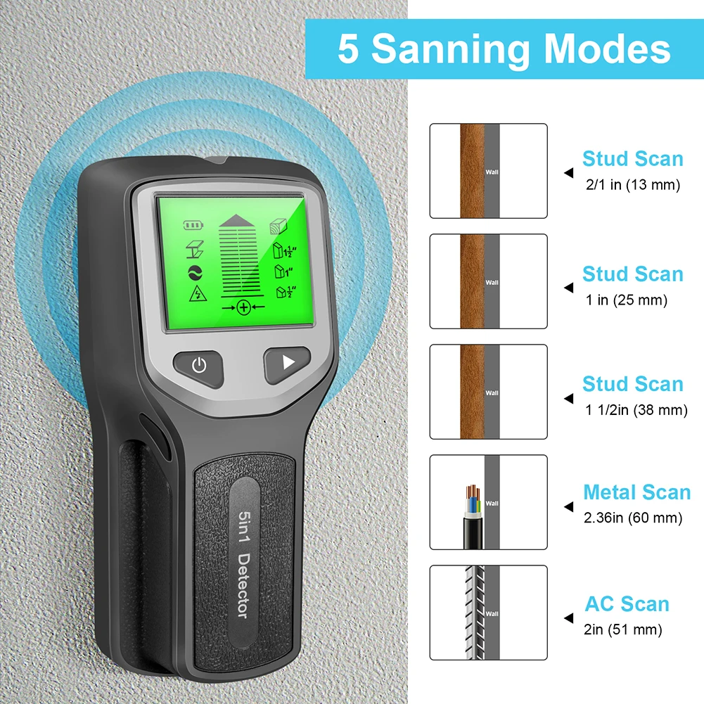 5 in 1 Stud Metal Detector LCD Display Wall Scanner AC Wood Finder ...