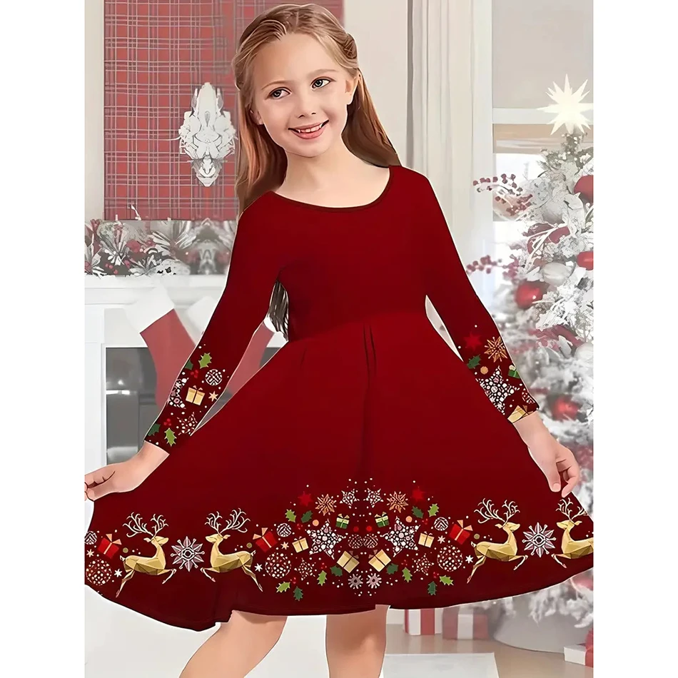 Vestido navideño 2025 para niños, manga larga, estampado completo ...