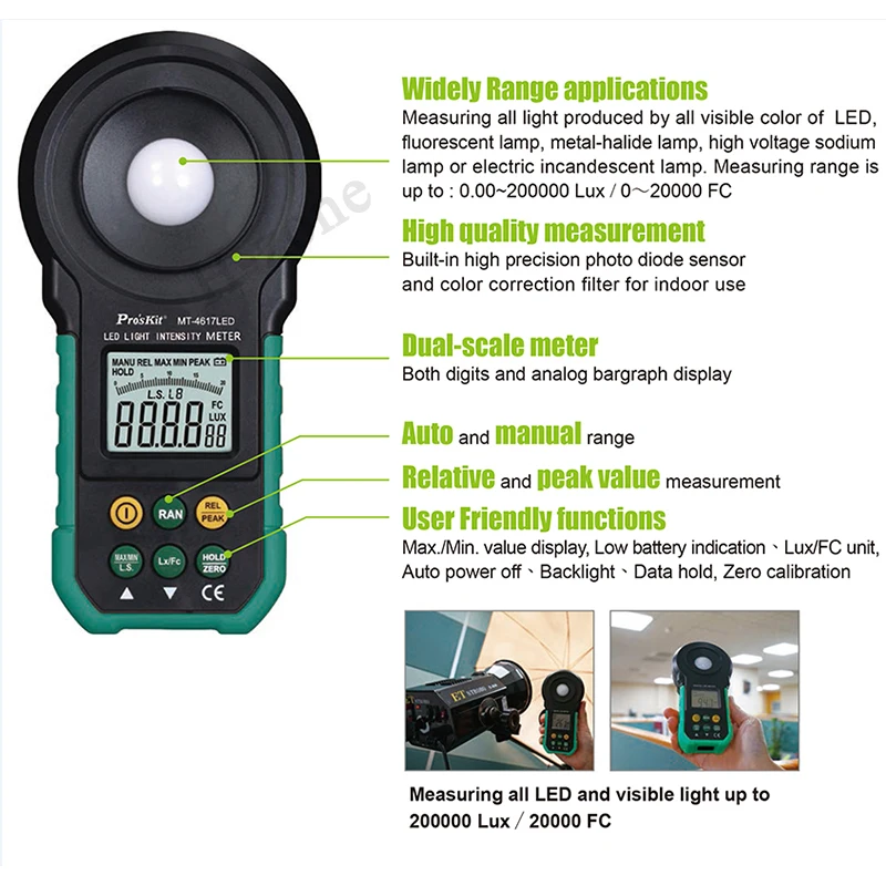 Proskit MT-4617 LED-C LED illuminance meter, lighting measuring ...