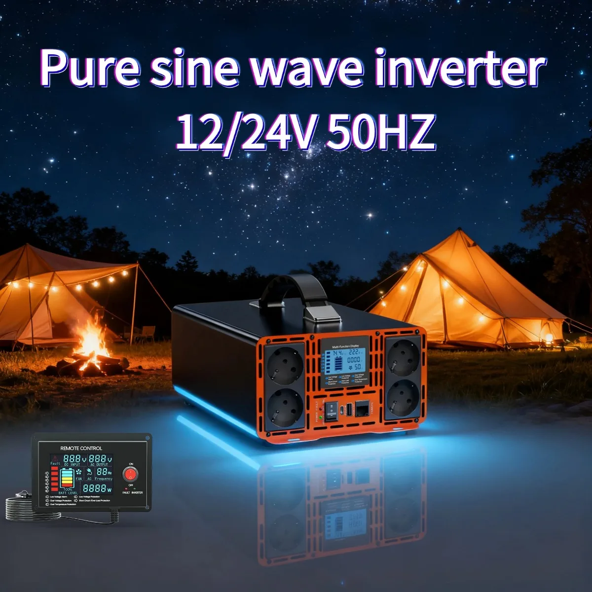 Pure Sine Wave Inverter 12V/24V → 220V 3000-12000W | Wired Remote + LCD ...