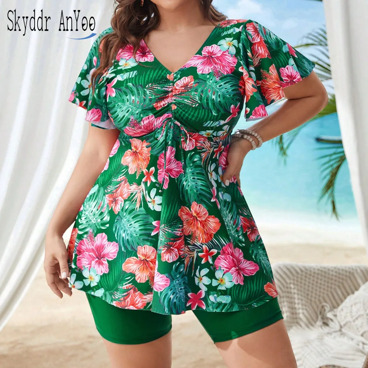 2025 Two Piece Plus Size Chubby Woman Swimsuits Printed Tankini Surf ...