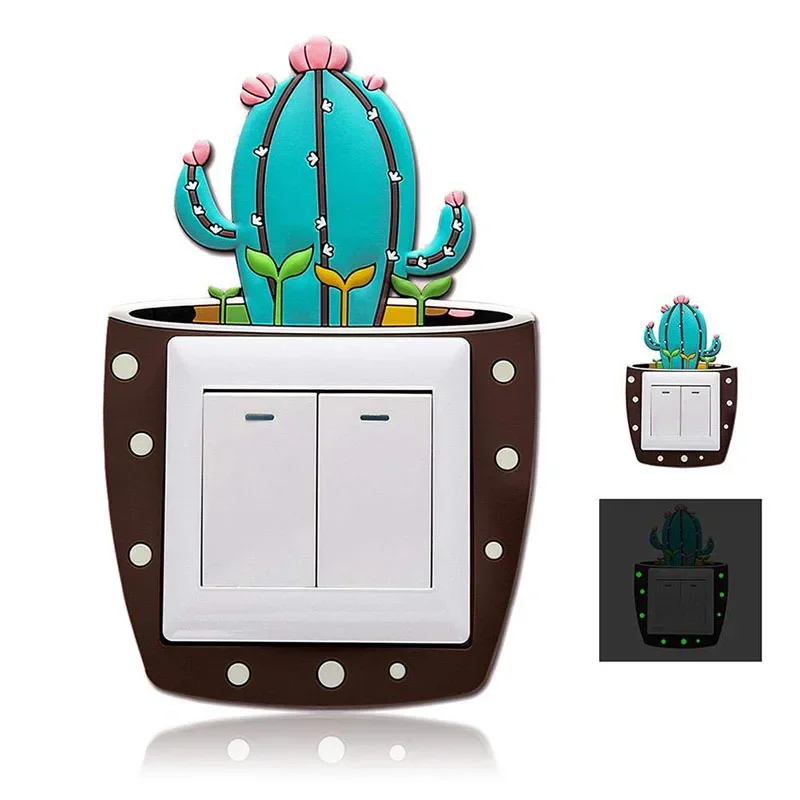 Cute-Cartoon-3D-stickers-Cactus-Fluorescent-Wall-Stickers-On-off-Switch ...