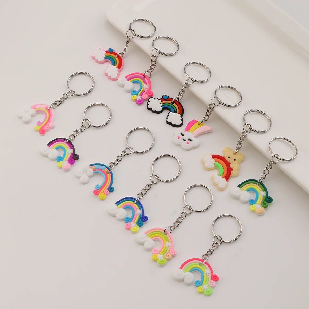 12pcs-PVC-Silicone-Rainbow-Keychain-Cartoon-Rainbow-Cloud-Key-Chain-Bag ...
