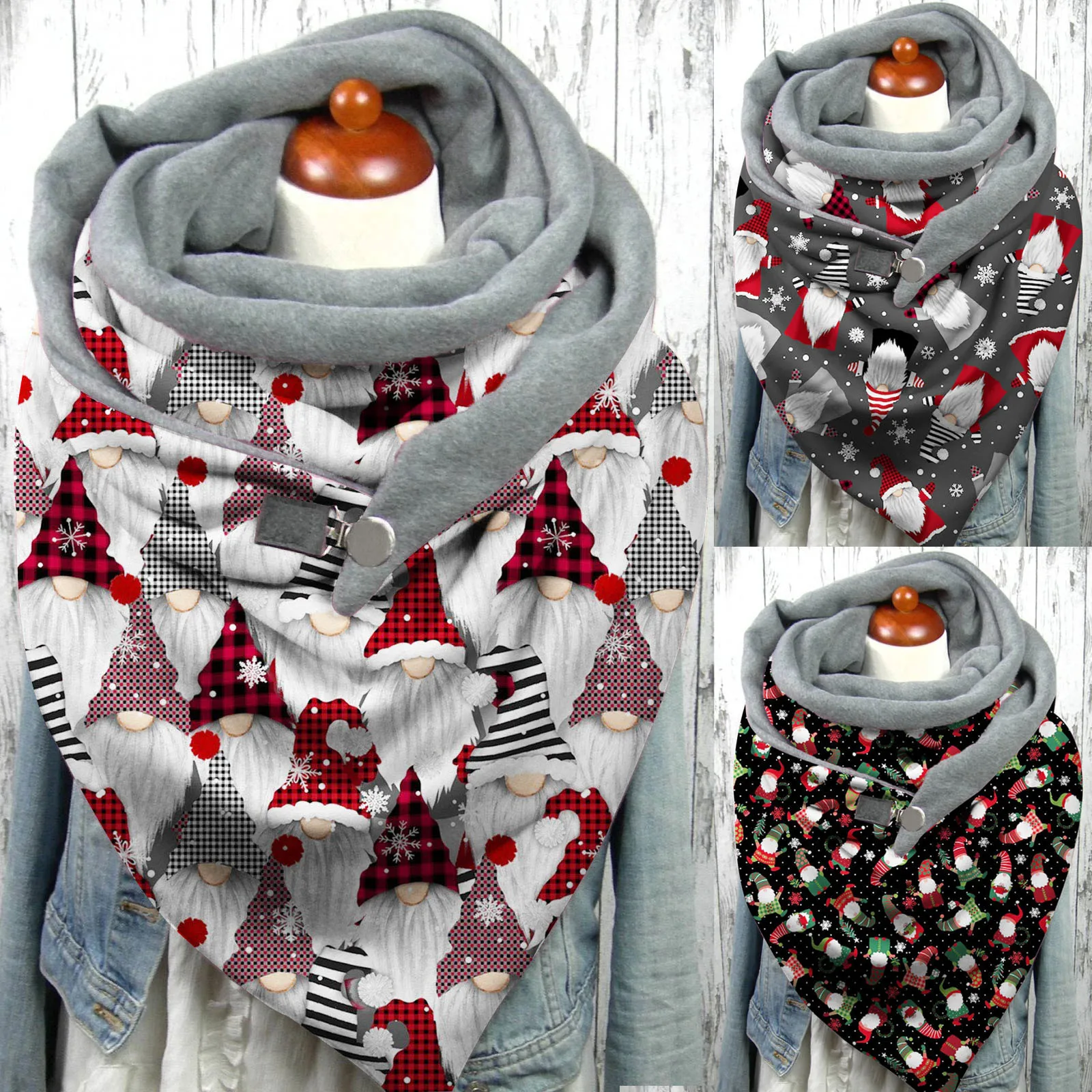 Winter Women Men Scarf Christmas Gnomes Print Navidad Large Button ...