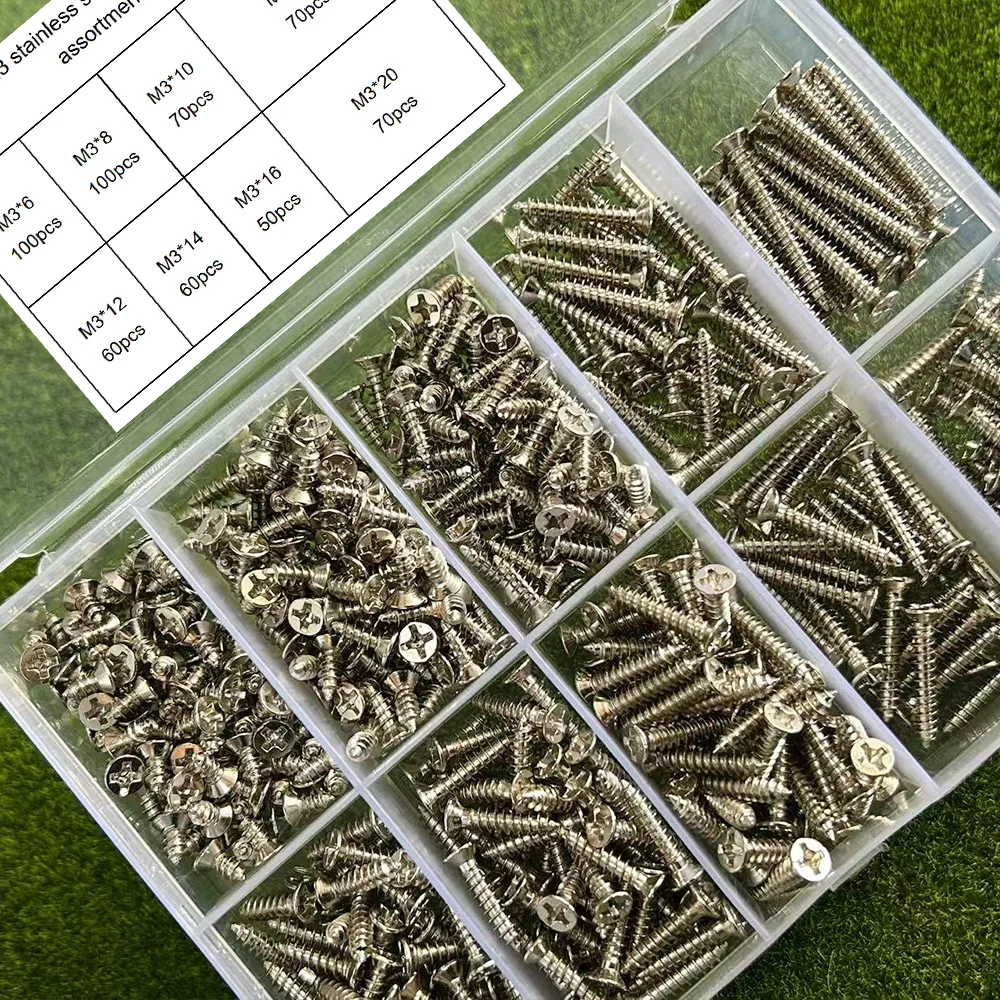 400-piece stainless steel M3 self-tapping screw kit, wood locking screw ...