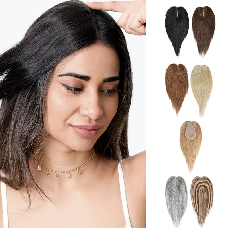 100% Human Hair 8-14inch 7X11cm Simulation Hairnet Toppers Clip in ...