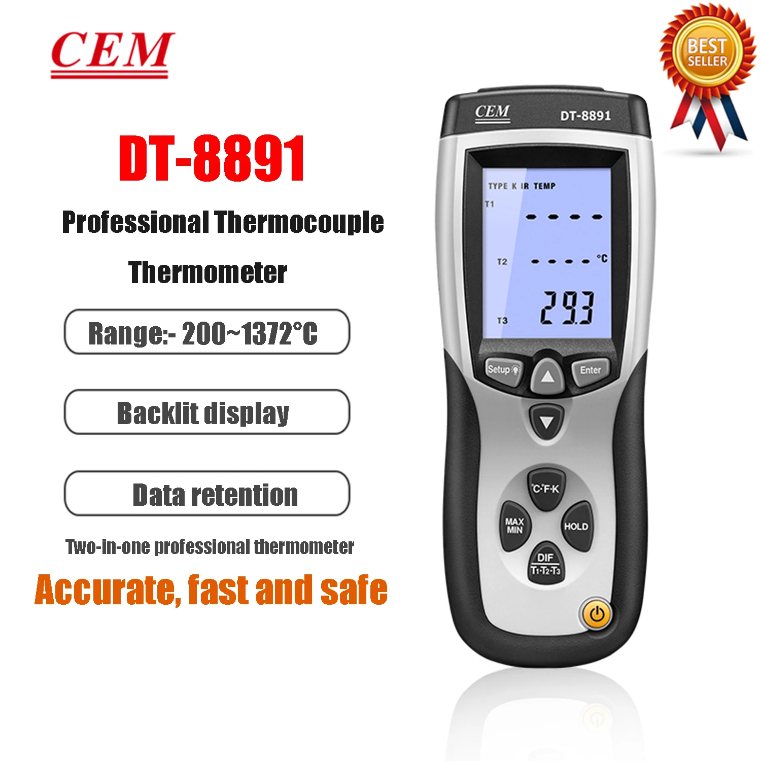 CEM-DT-8891-DT-8891E-Thermocouple-Thermometers-Backlit-Display-Infrared ...
