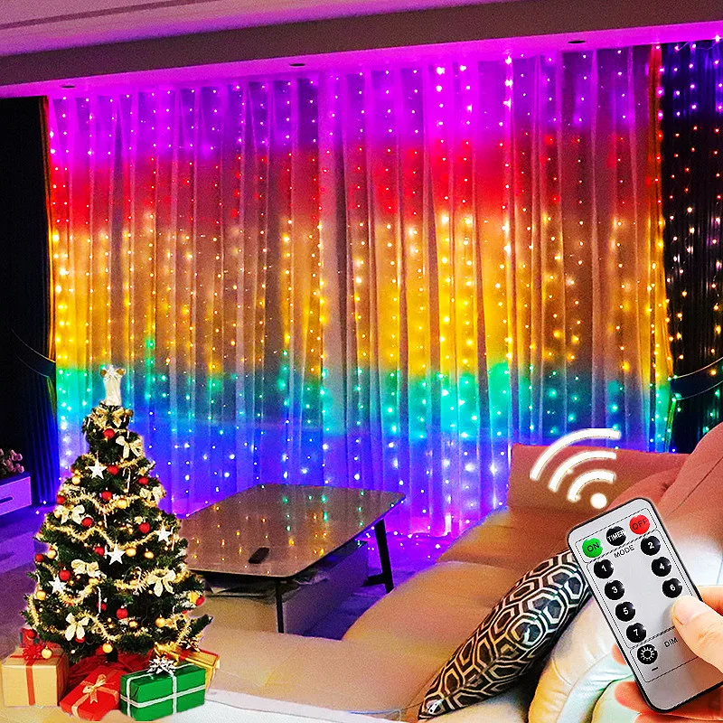 LED-String-Lights-Curtain-Garland-Remote-Control-Festival-Christmas ...