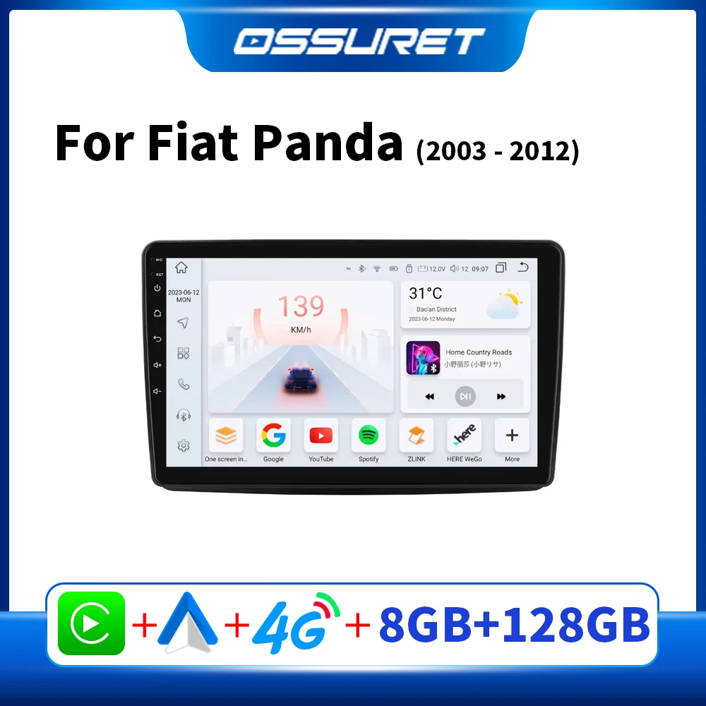 Car Radio Android GPS for Fiat Panda 2003 - 2012 Android Auto CarPlay ...
