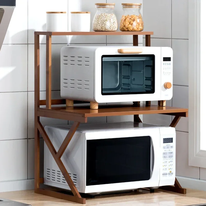 High Value Desk Organizer Bamboo Microwave Oven Storage Rack with ...