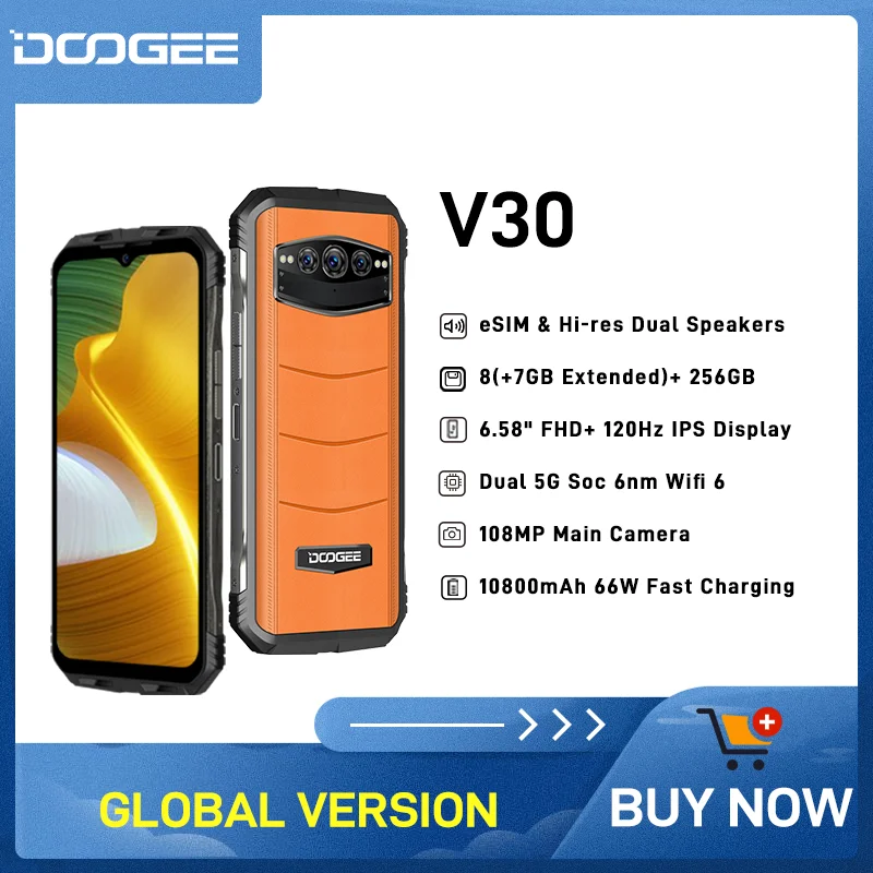 DOOGEE V30 eSIM Dual Speakers 5G Rugged Phone 6.58"FHD 120Hz Display 8+256GB 108MP Ai Main ...