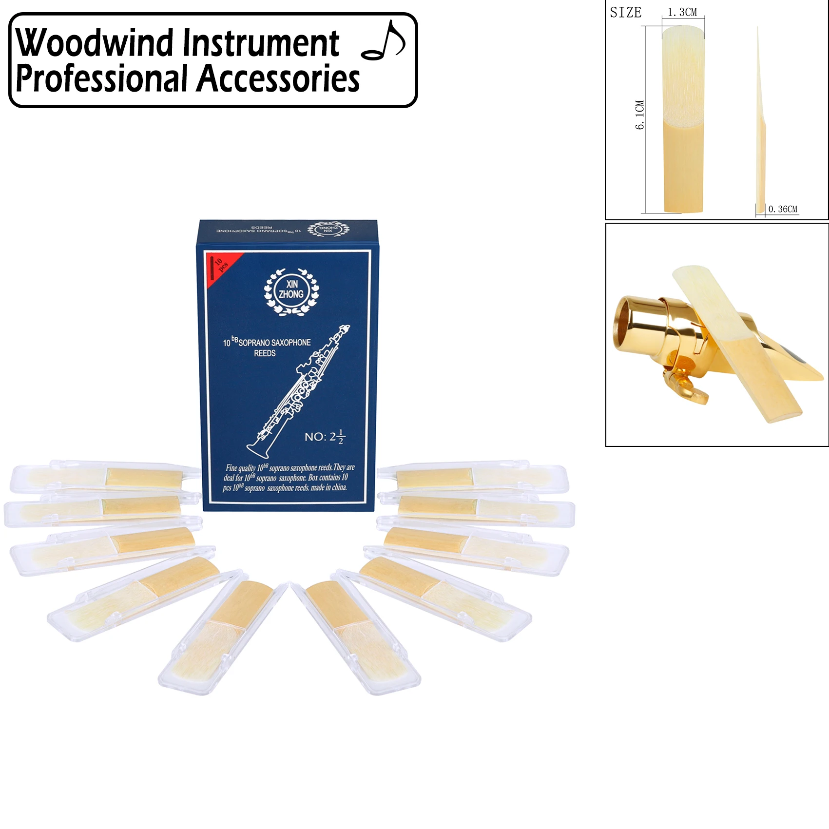 10 Pcs/Set 2.5 Soprano/Alto/Tenor/Clarinet B Flat Saxophone Reeds ...