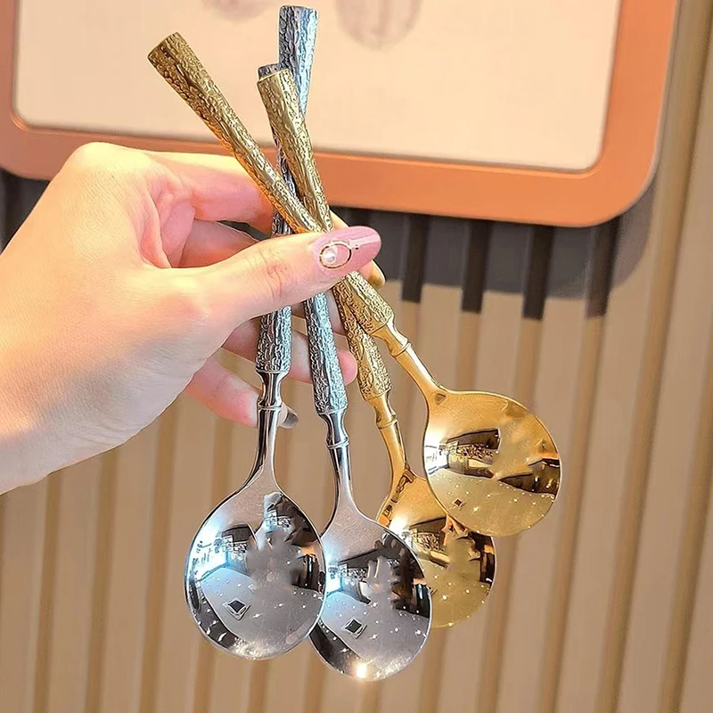 Stainless-Steel-Spoon-Gold-Silver-Creativity-Non-slip-Long-Handle ...