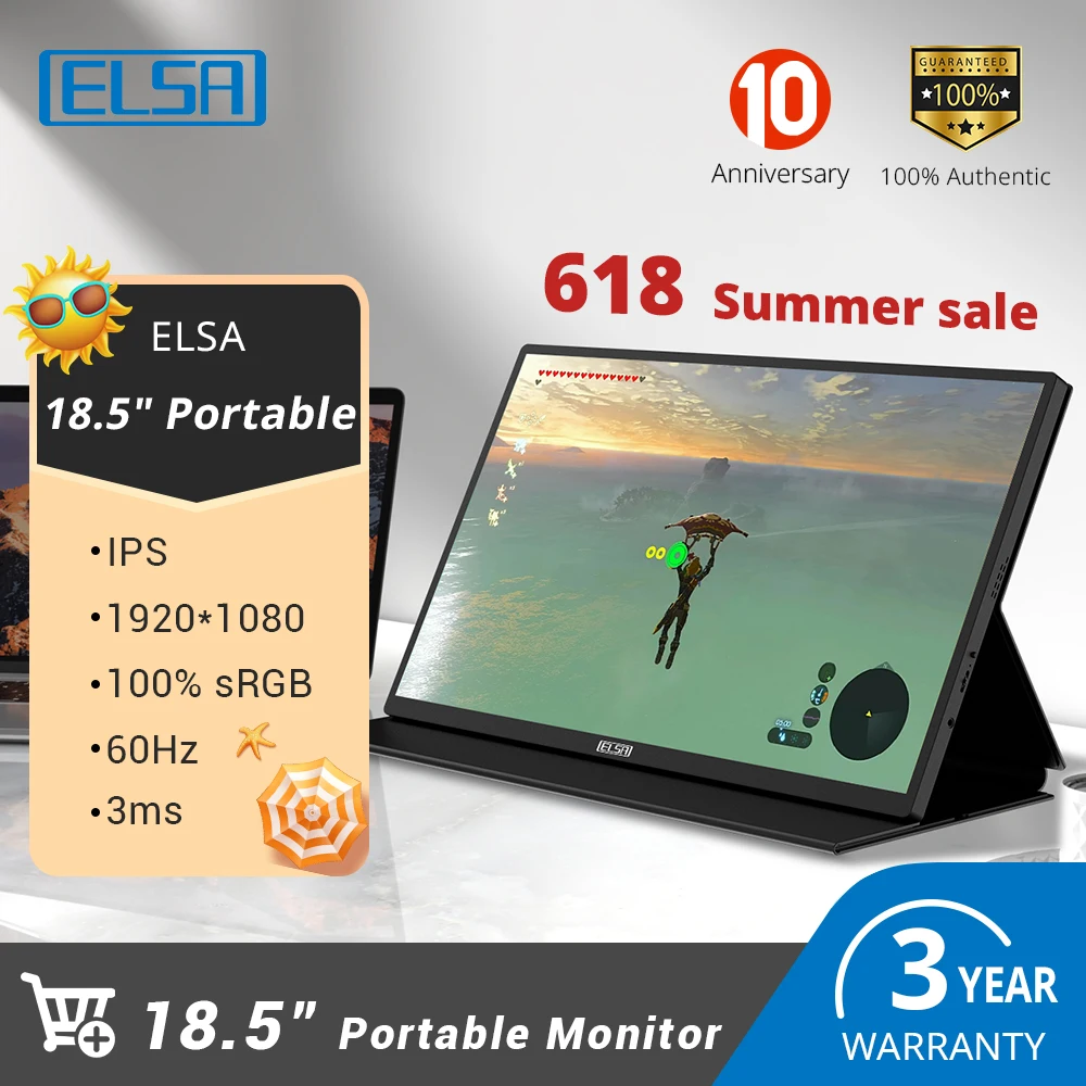 Elsa 18.5 Inch Ips Portable Monitor With Type-c Mini Hdmi For Pc Laptop ...