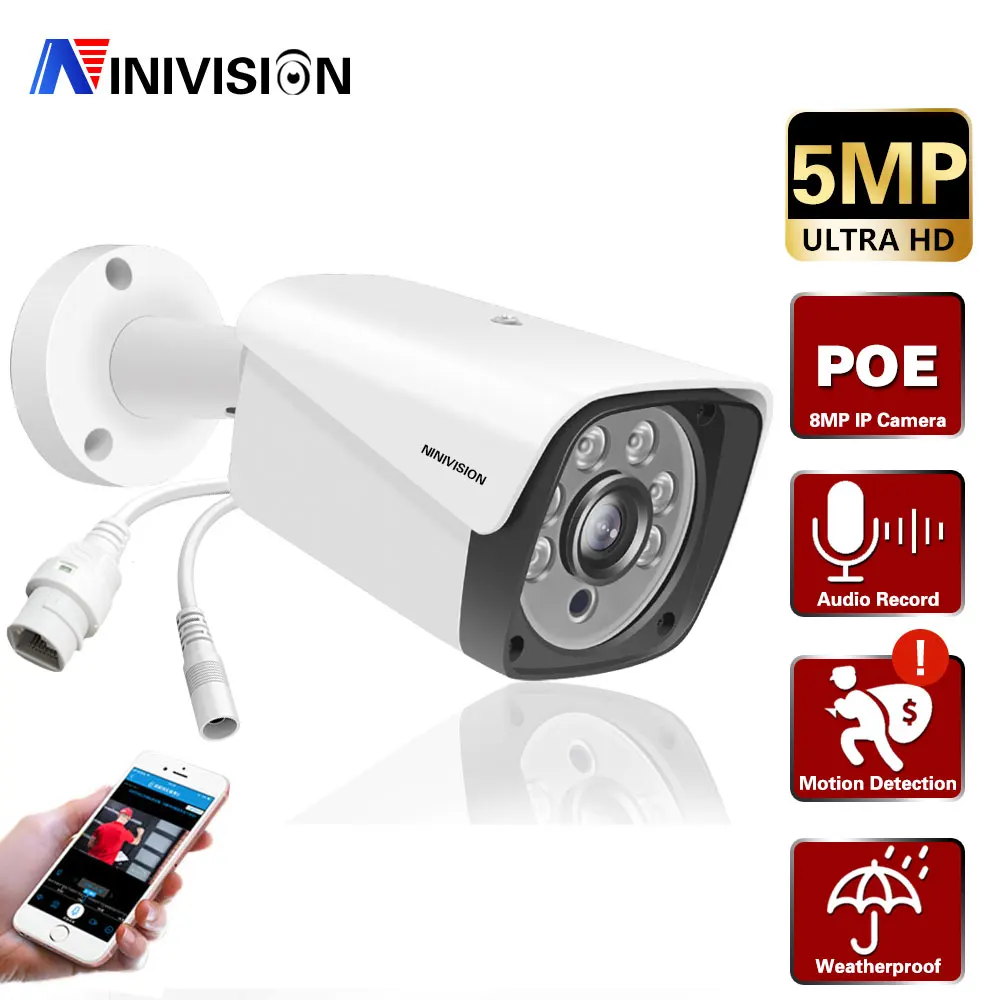 5MP Face/Motion Detection CCTV POE Security Camera Outdoor Street ...
